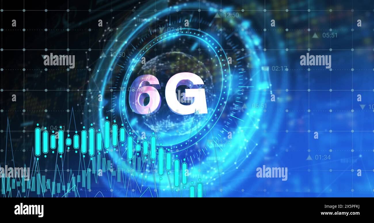 Image of illuminated circle with 6g text, multiple graphs and ...