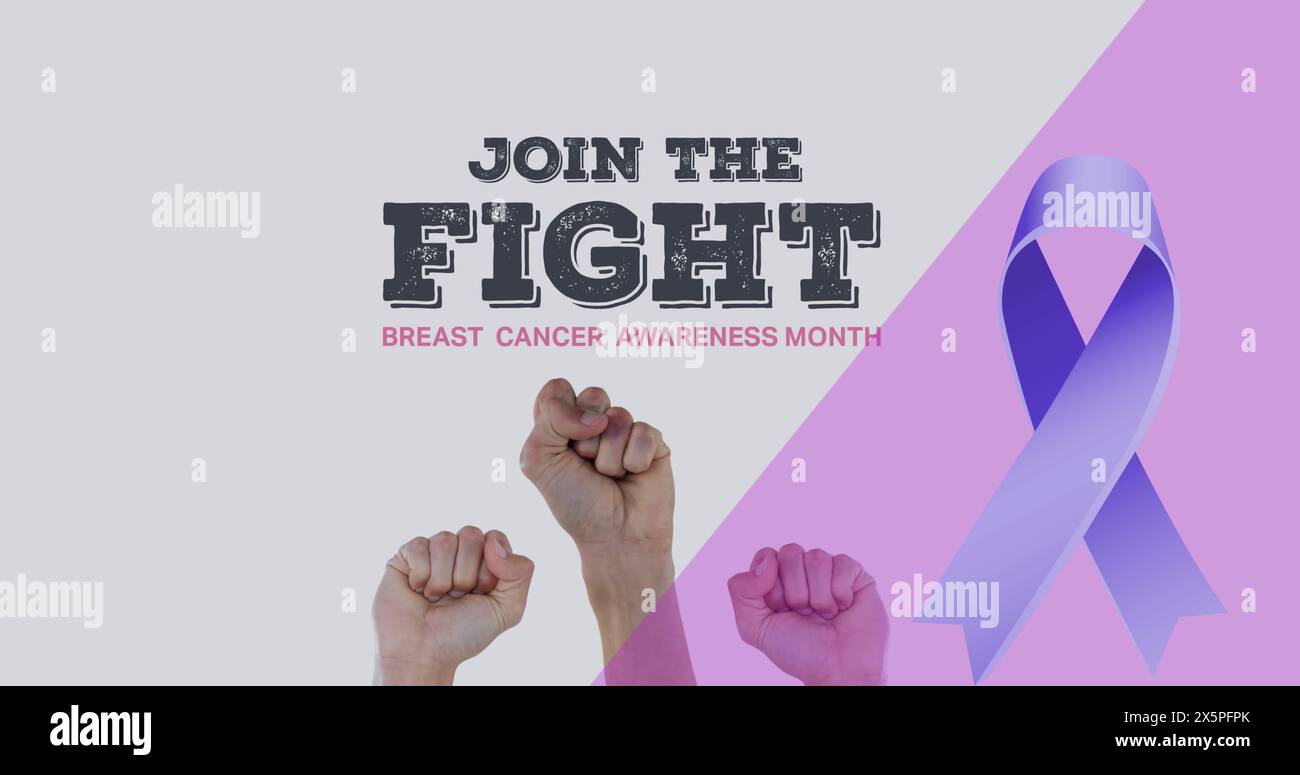 Image of join the fight and hands over beige and pink background with ...