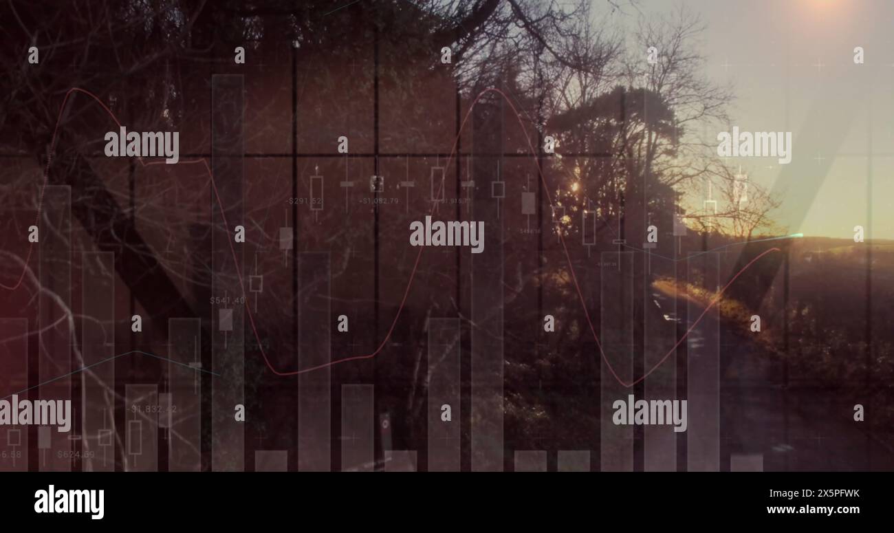 Image of financial graphs over landscape with trees Stock Photo - Alamy