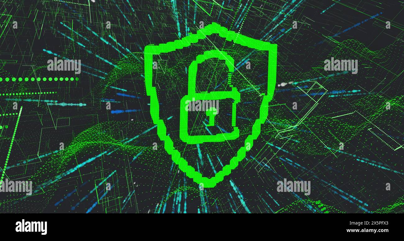 Data processing over security padlock hi-res stock photography and images - Alamy