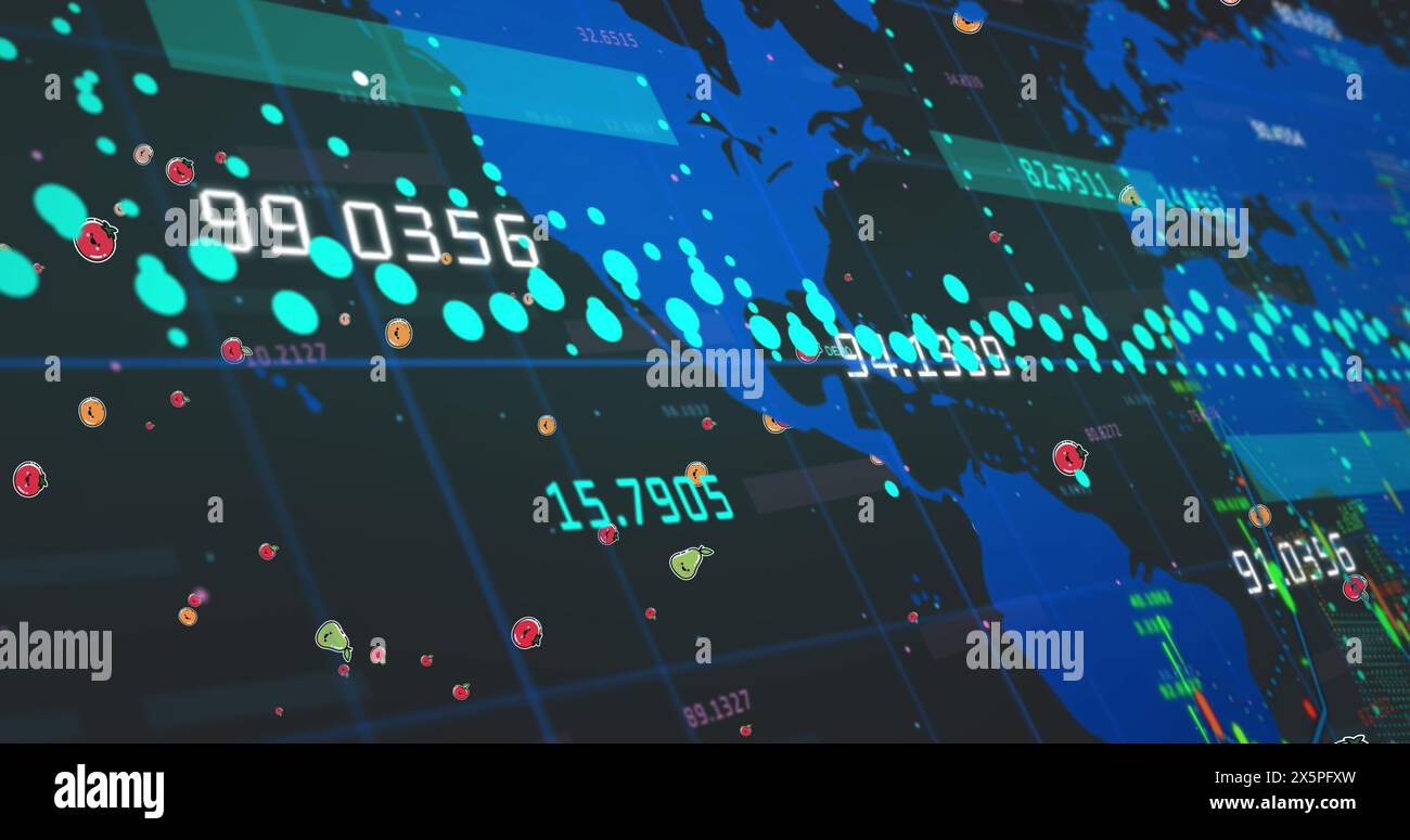 Image of data processing over world map Stock Photo - Alamy