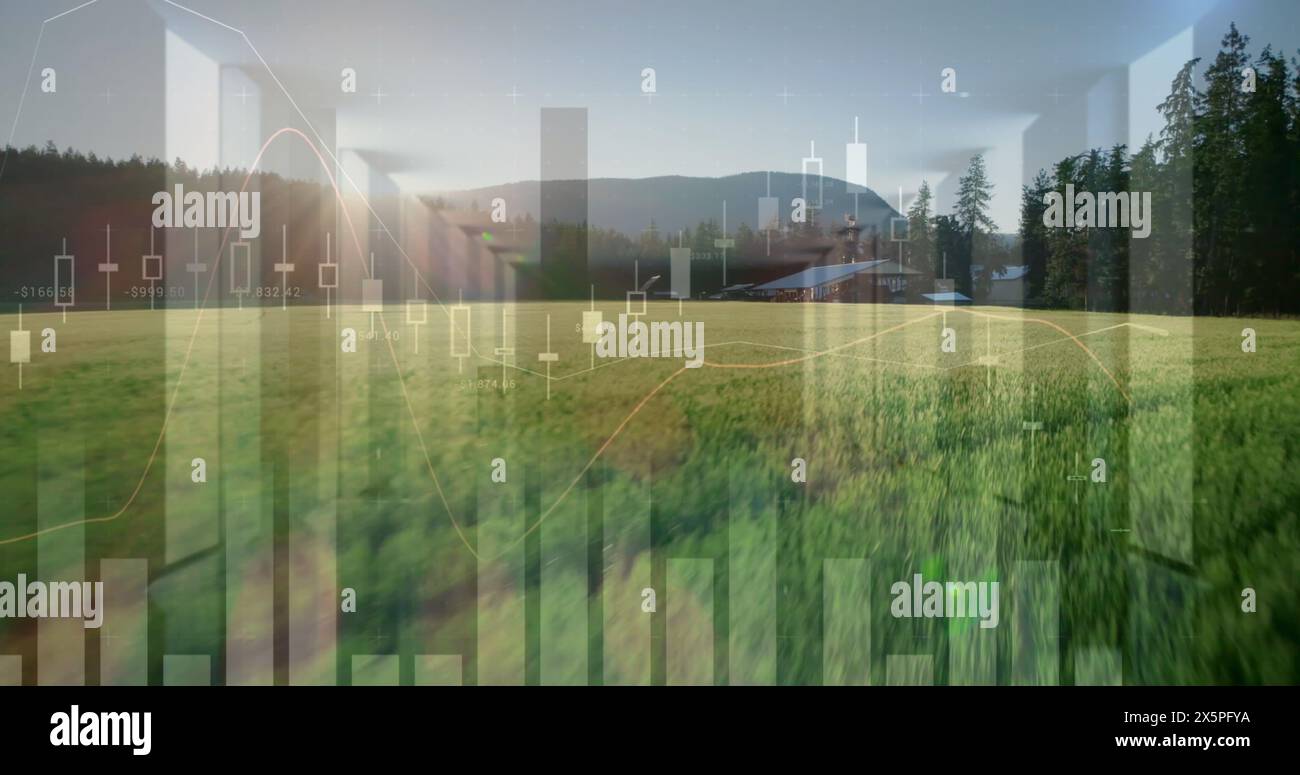 Image of financial graphs over agricultural field and landscape Stock ...