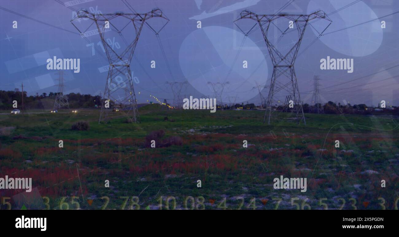Image of network of connections with construction over pylons Stock ...