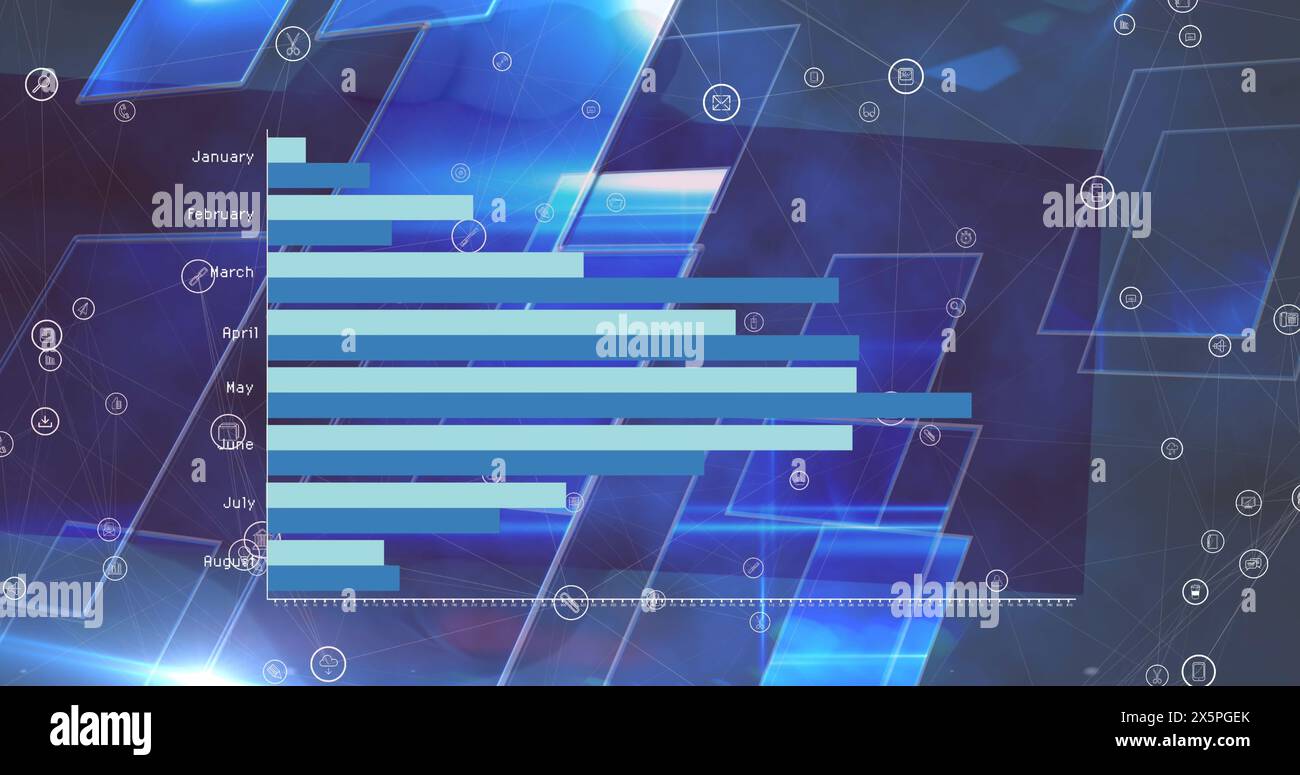 Animation shapes connections icons over hi-res stock photography and ...