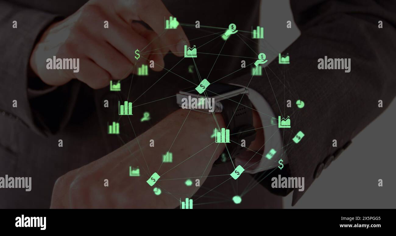 Image of data processing over caucasian businessman using smartwatch Stock Photo - Alamy