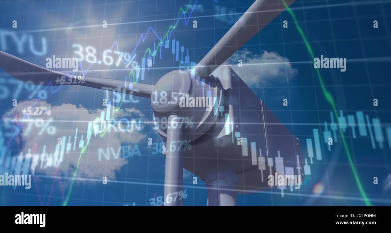 Image of financial data processing over wind turbine Stock Photo - Alamy