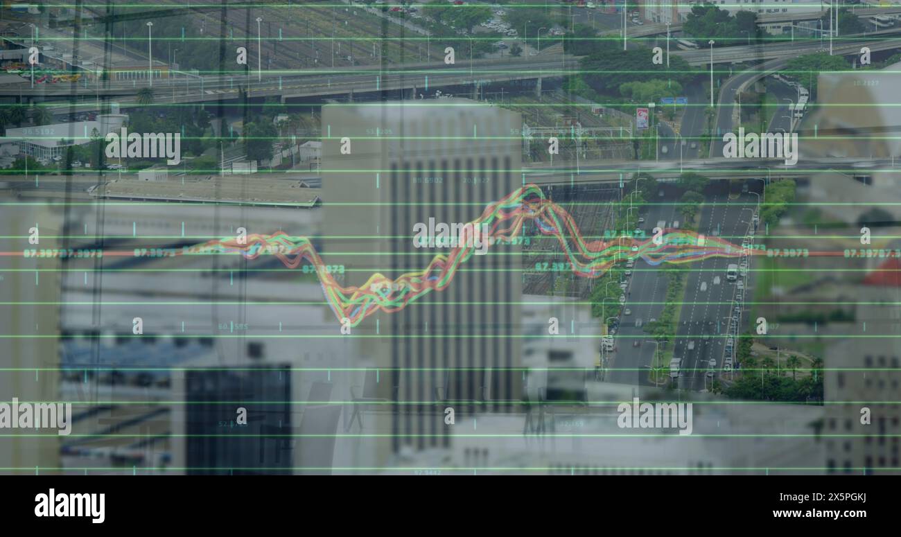 Image of financial data and graphs over city buildings Stock Photo - Alamy