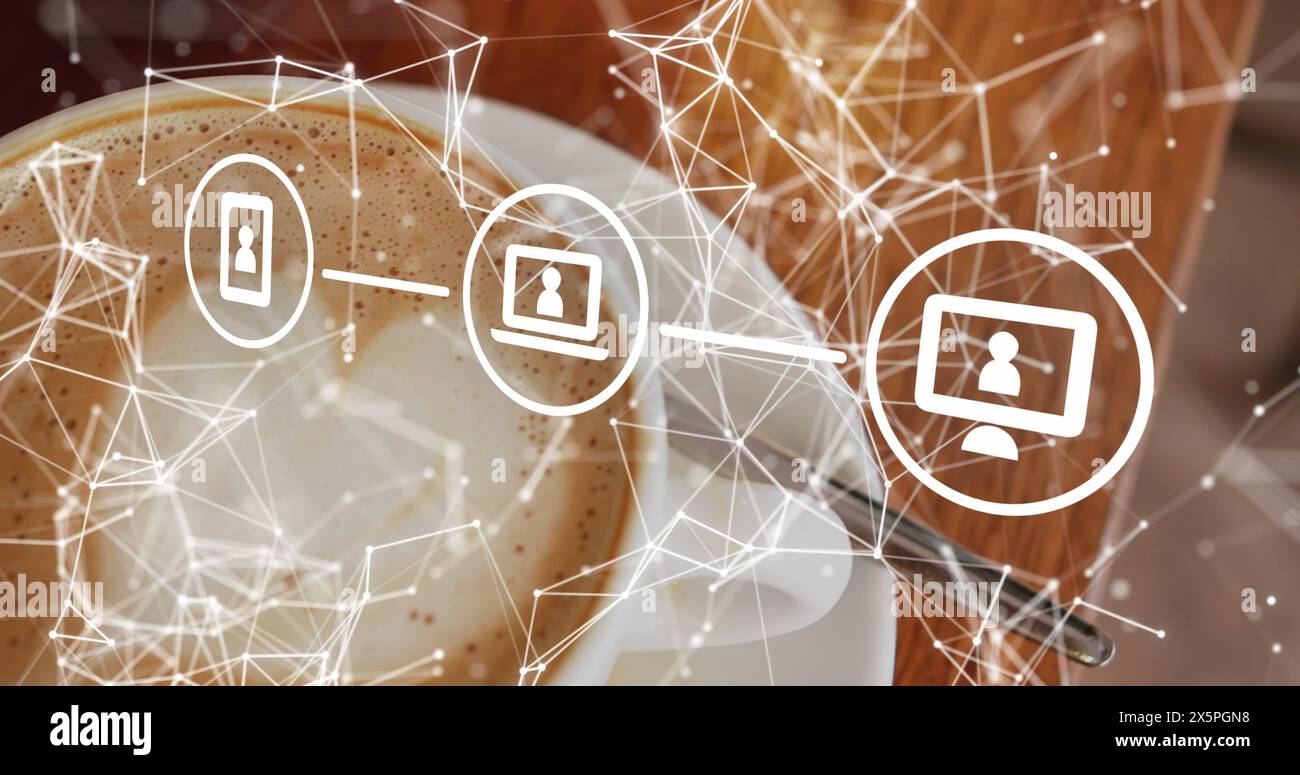 Image of network of connections over red background Stock Photo - Alamy