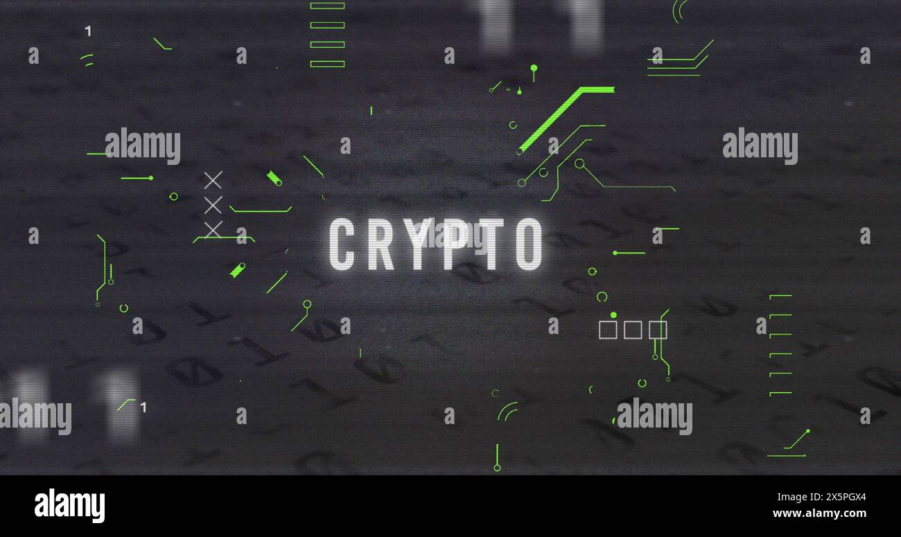Image Of X Symbol Crypto Text And Binary Codes And Circuit Board Texture Over Black Background