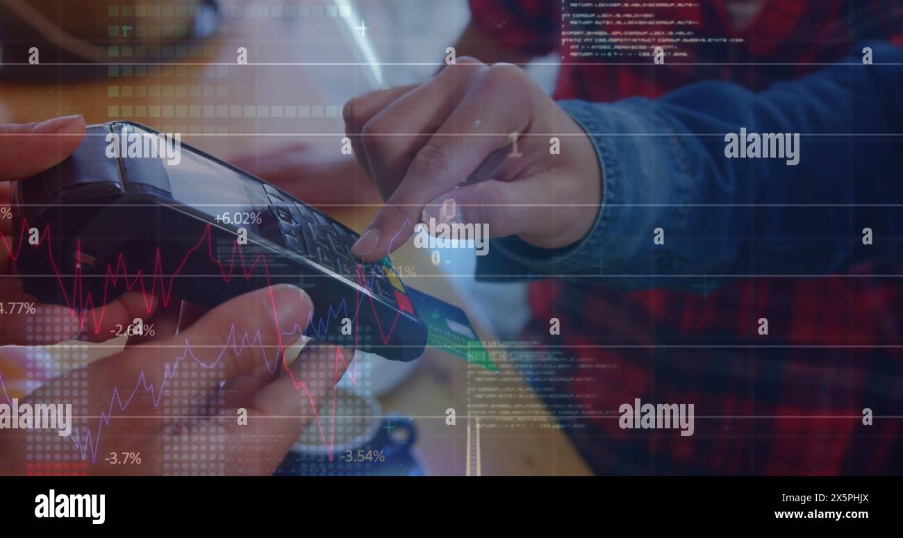 Image of data processing over woman stock recording Stock Photo - Alamy