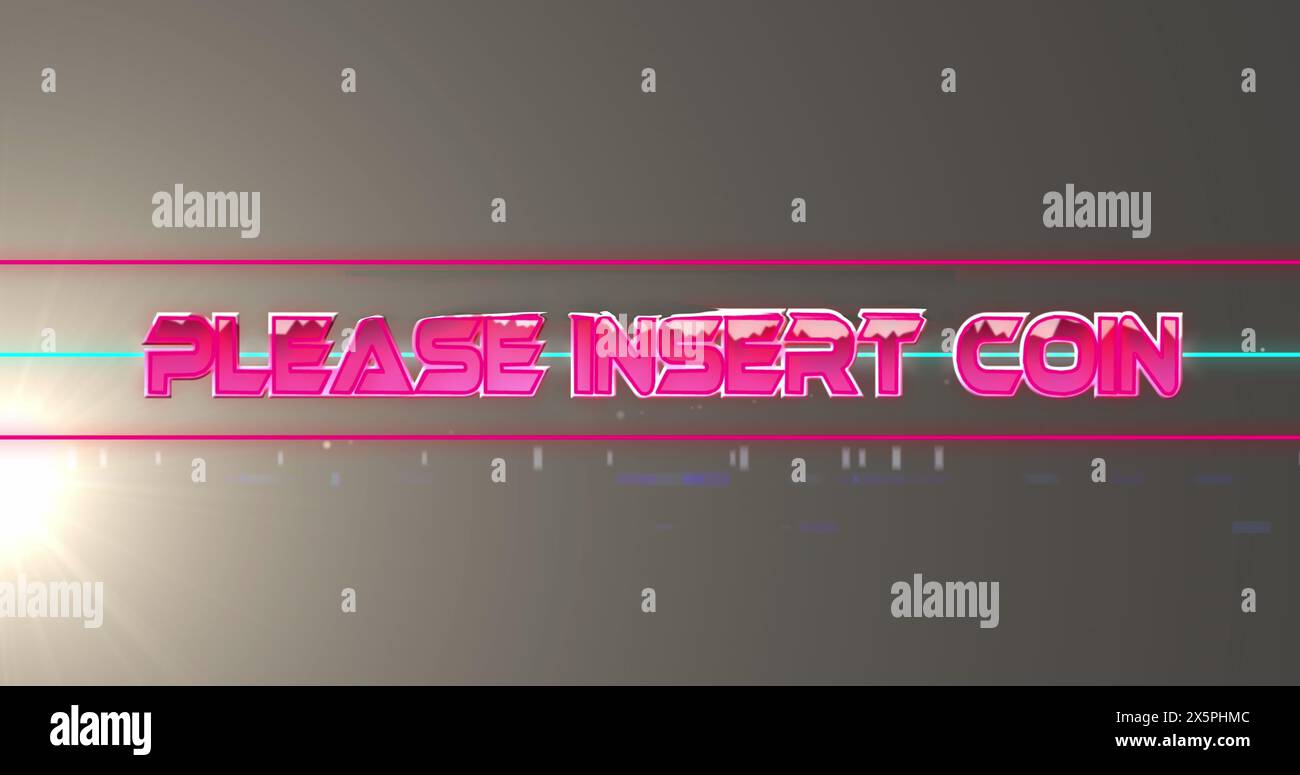 Image of please insert coin text and shapes over light spots on black ...