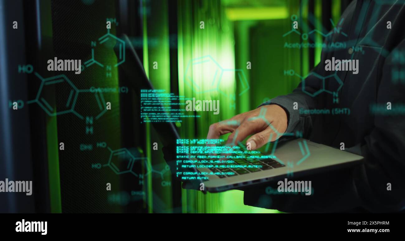 Image of medical data processing over mid section of male engineer ...