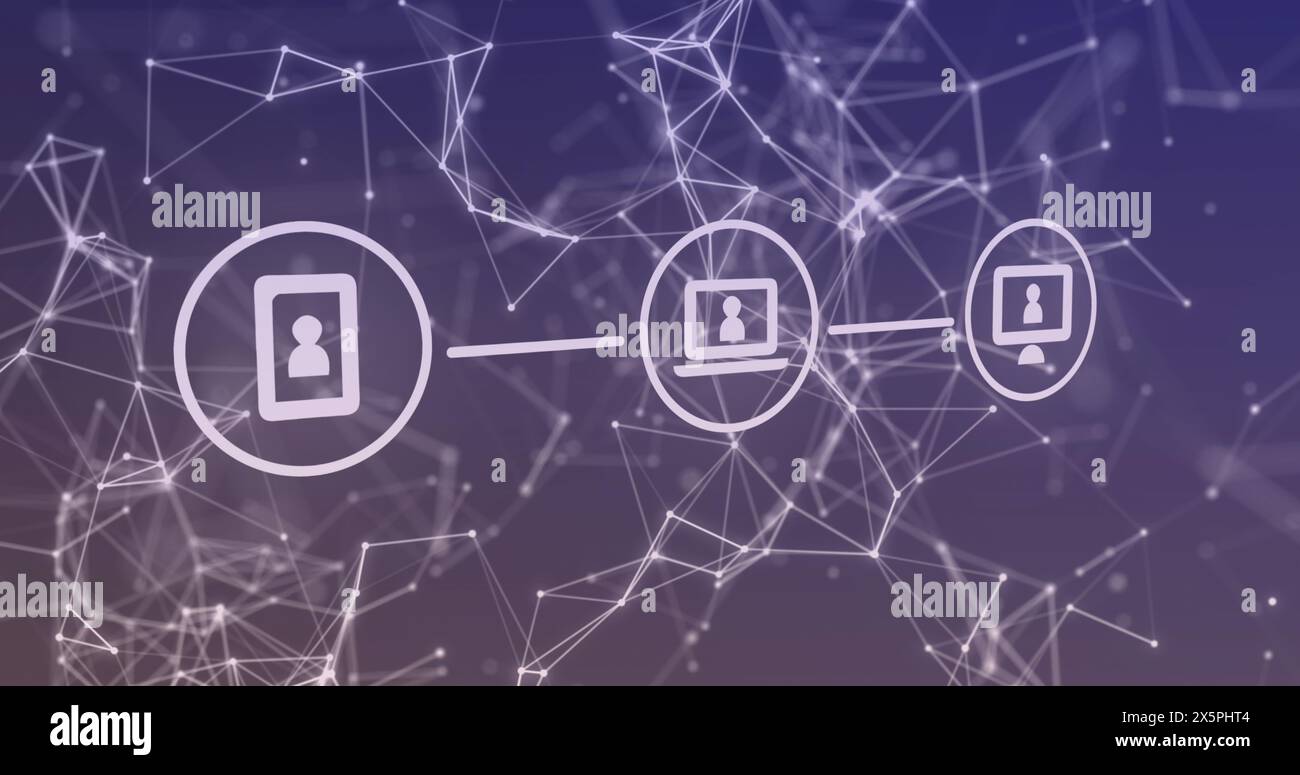 Image of icon in circles over connected dots forming geometric shapes ...