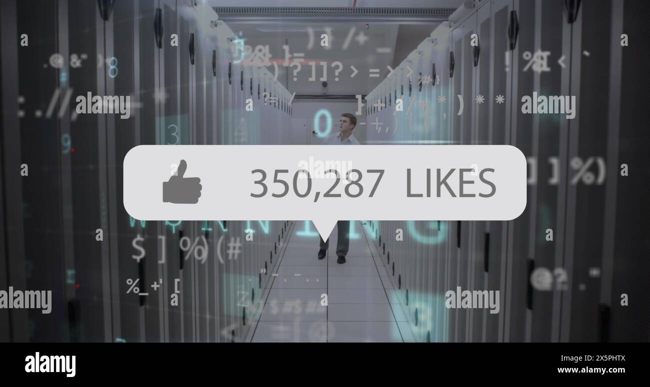 Image of thumbs up icon, likes text in message bar, caucasian man ...