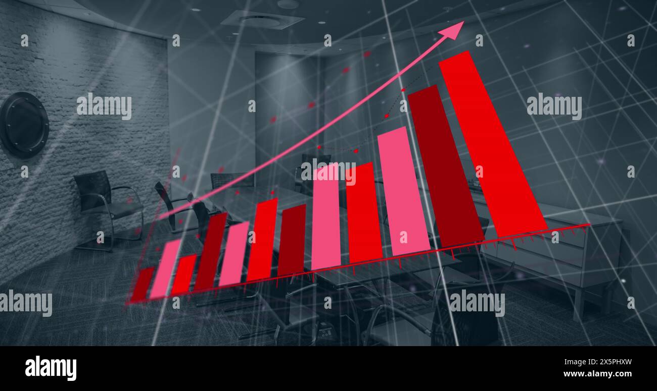 Image of bar graph representing growth over empty chairs and table ...
