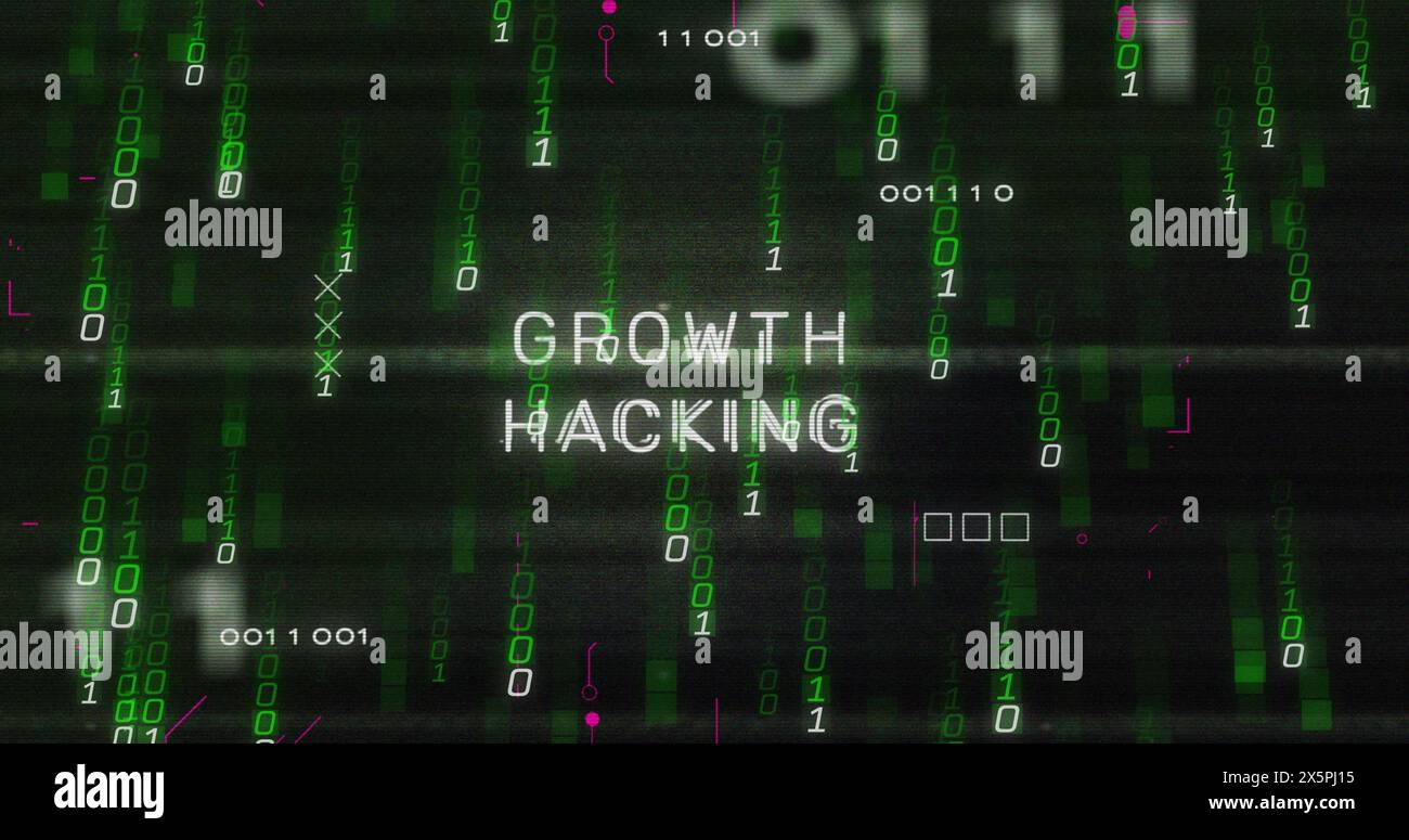 Image Of Growth Hacking Text With Binary Codes And Circuit Board Pattern Over Black Background