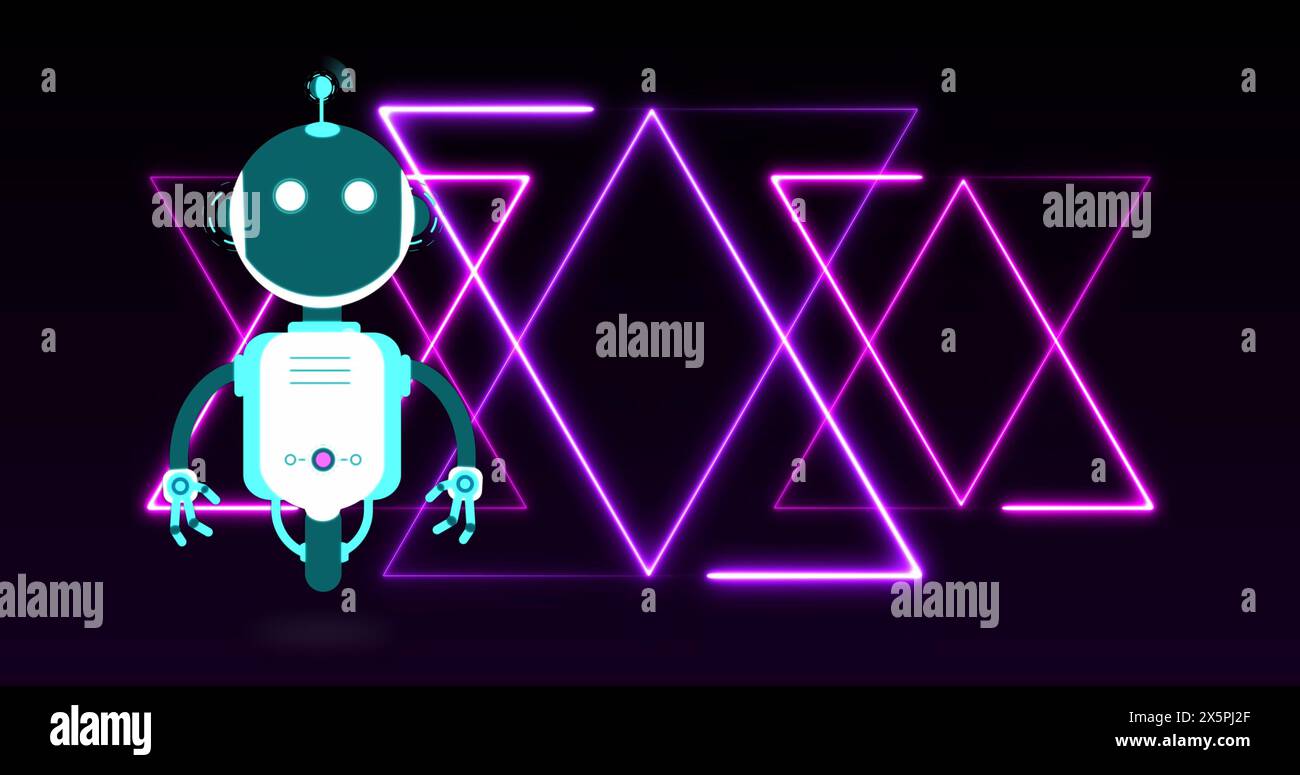 Image of ai chat bot over colourful purple neon lines on black ...
