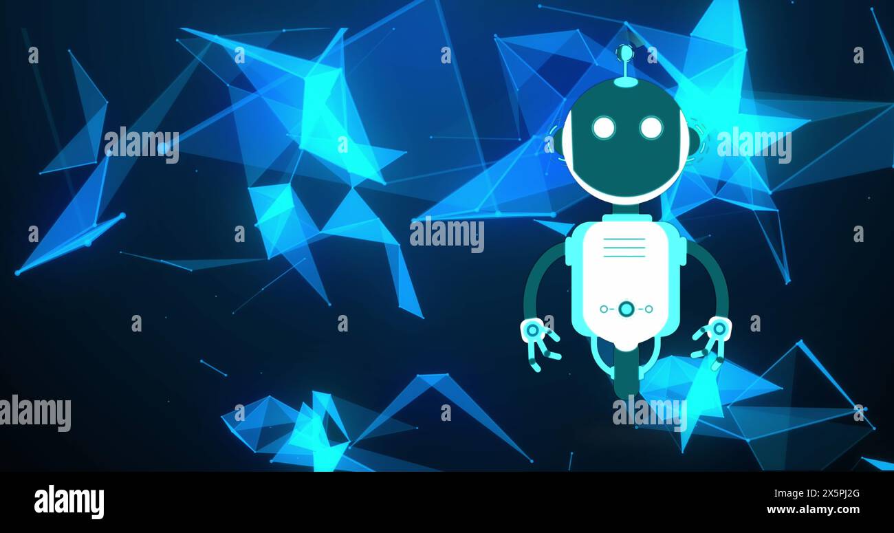 Image of ai chat bot over blue networks on black background Stock Photo ...