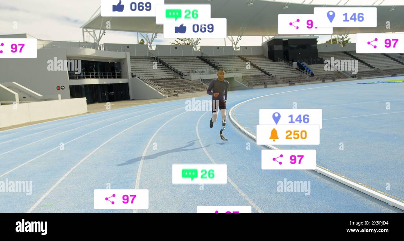 Image of notification bars over african american handicap runner ...