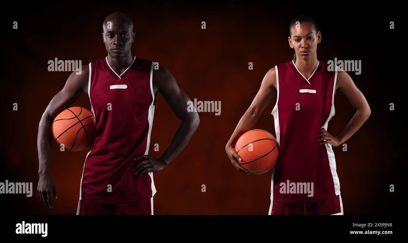 Image of diverse basketball players over black background Stock Photo ...