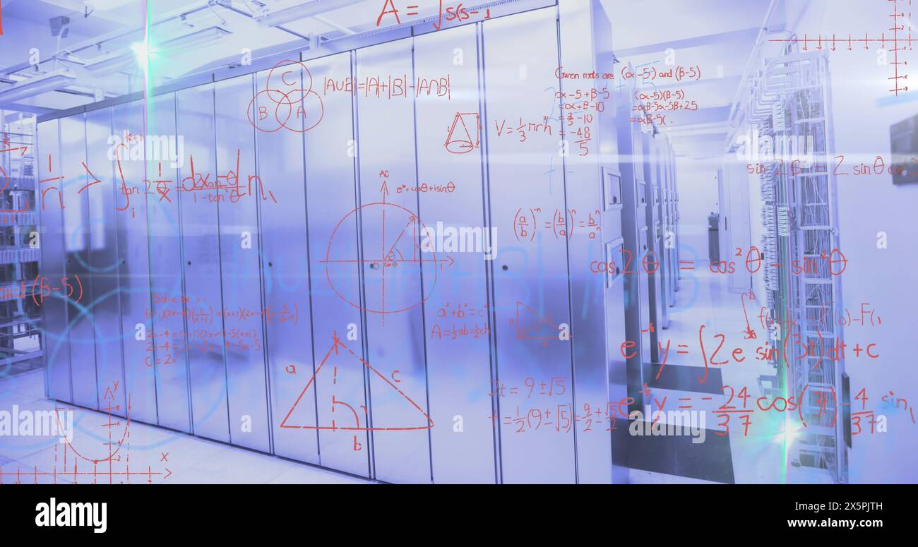 Image of math formulas over servers Stock Photo - Alamy