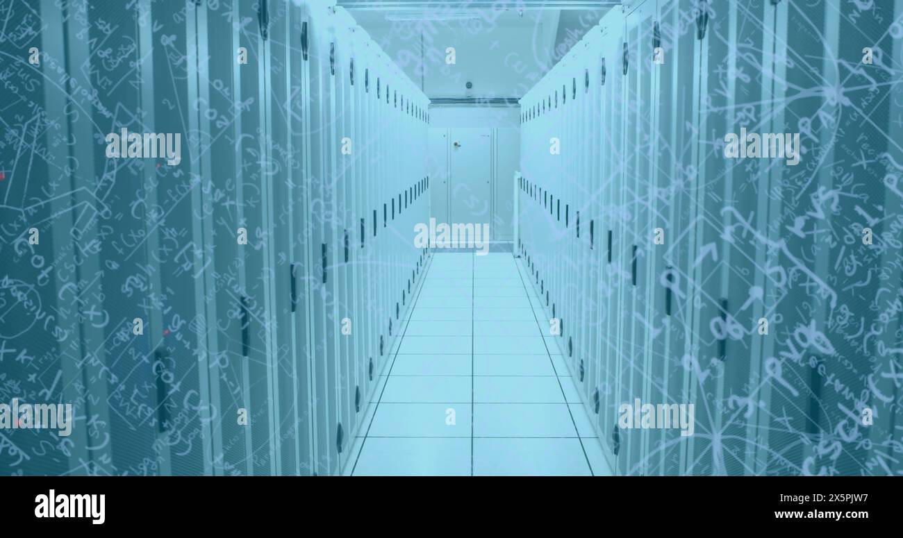 Image of mathematical formulas over server room Stock Photo - Alamy