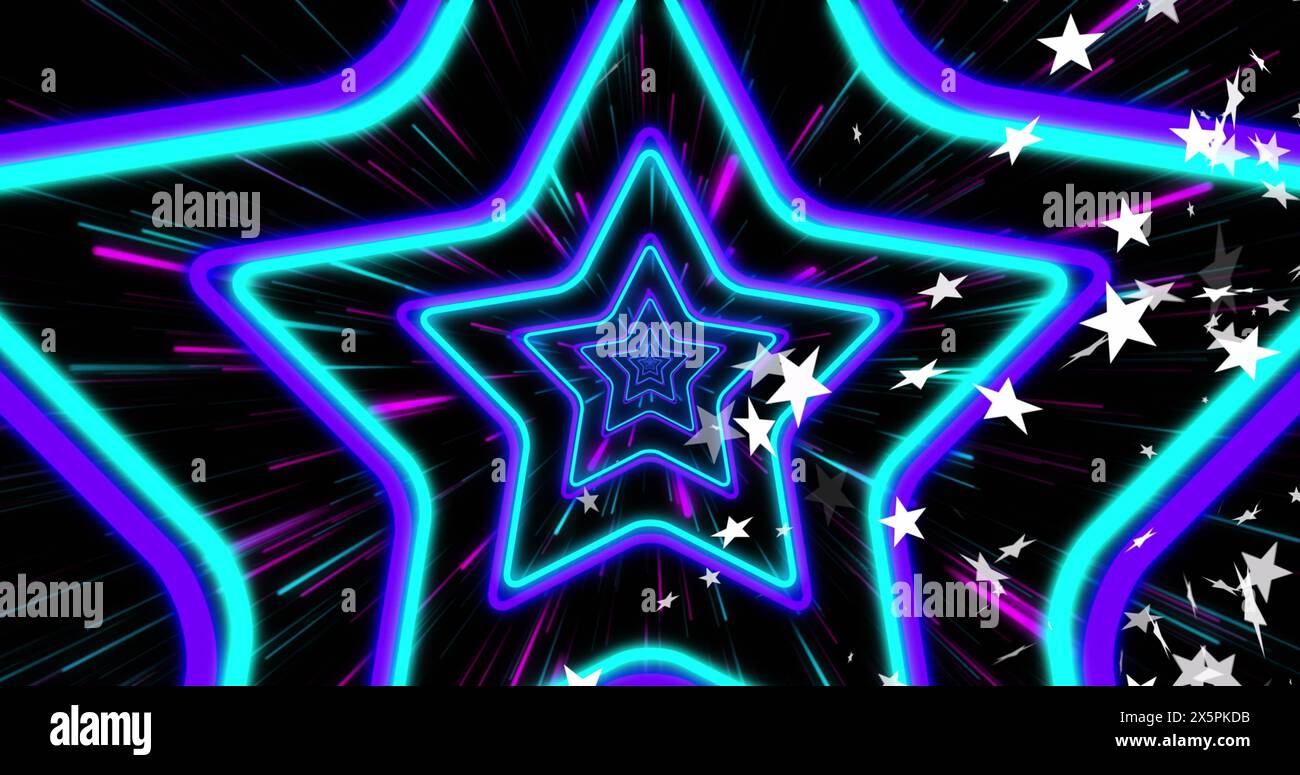 Image of star icons floating over neon star shapes in seamless pattern ...