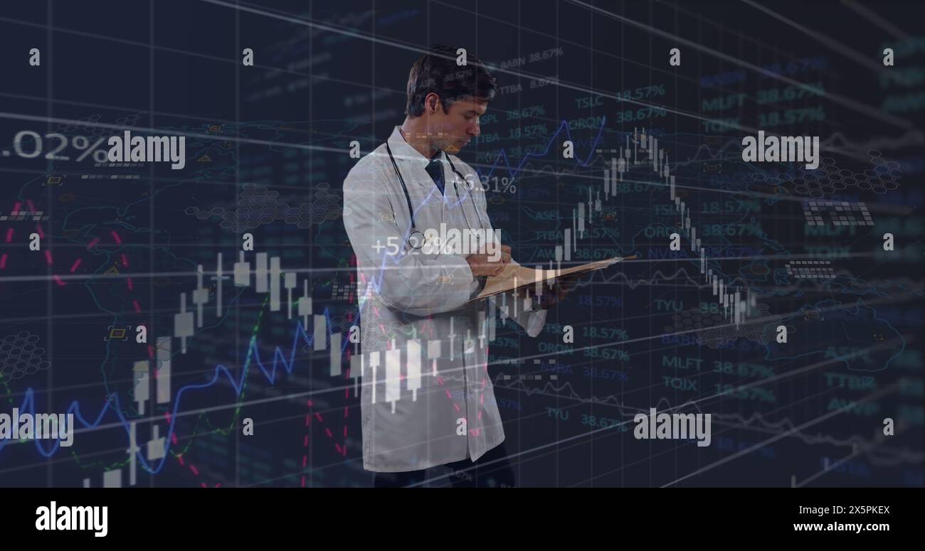 Animation statistics processing over male hi-res stock photography and ...