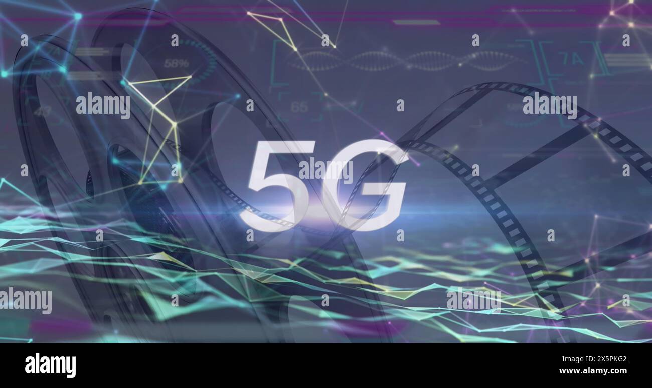 Image of 5g text over data processing and cogs Stock Photo - Alamy