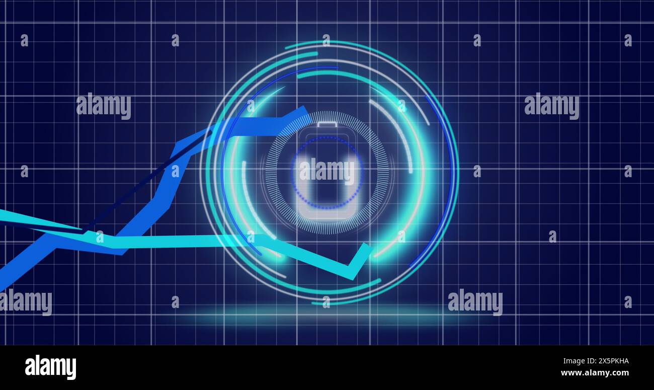 Image of blue lines, scope scanning and data processing over grid Stock ...
