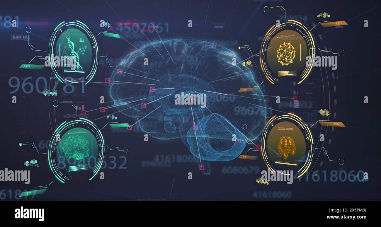Image of dna strand, human brain and scientific data processing Stock ...