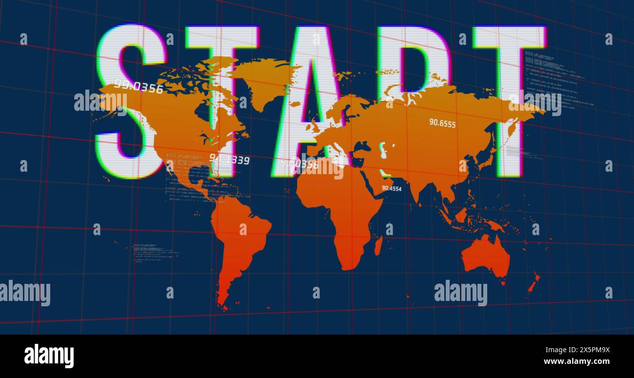 Image of start text and numbers processing over world map Stock Photo ...