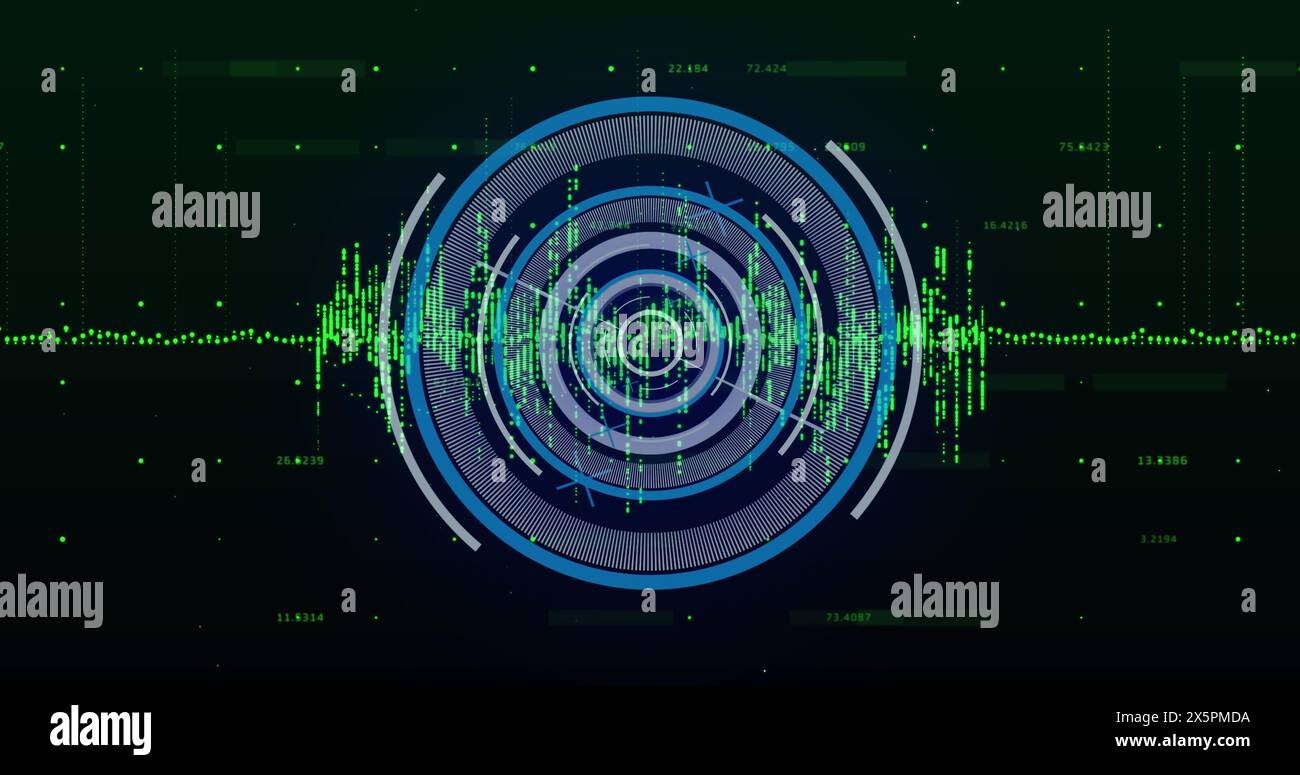 Data loading icon and processing on green graph over black background ...