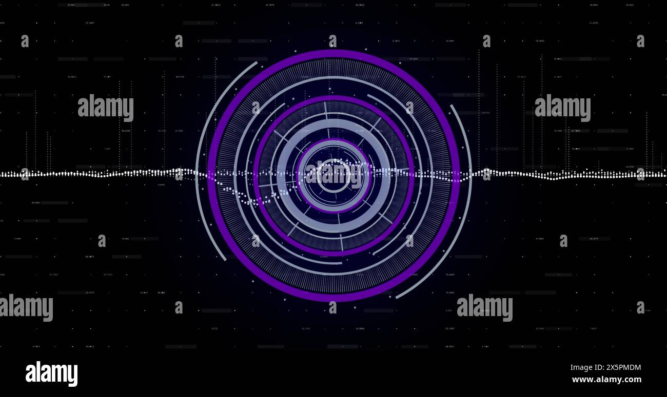 Data processing and purple data loading icon on black background Stock ...