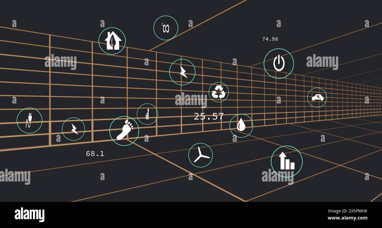 Image of multiple digital icons over tunnel in seamless pattern against ...