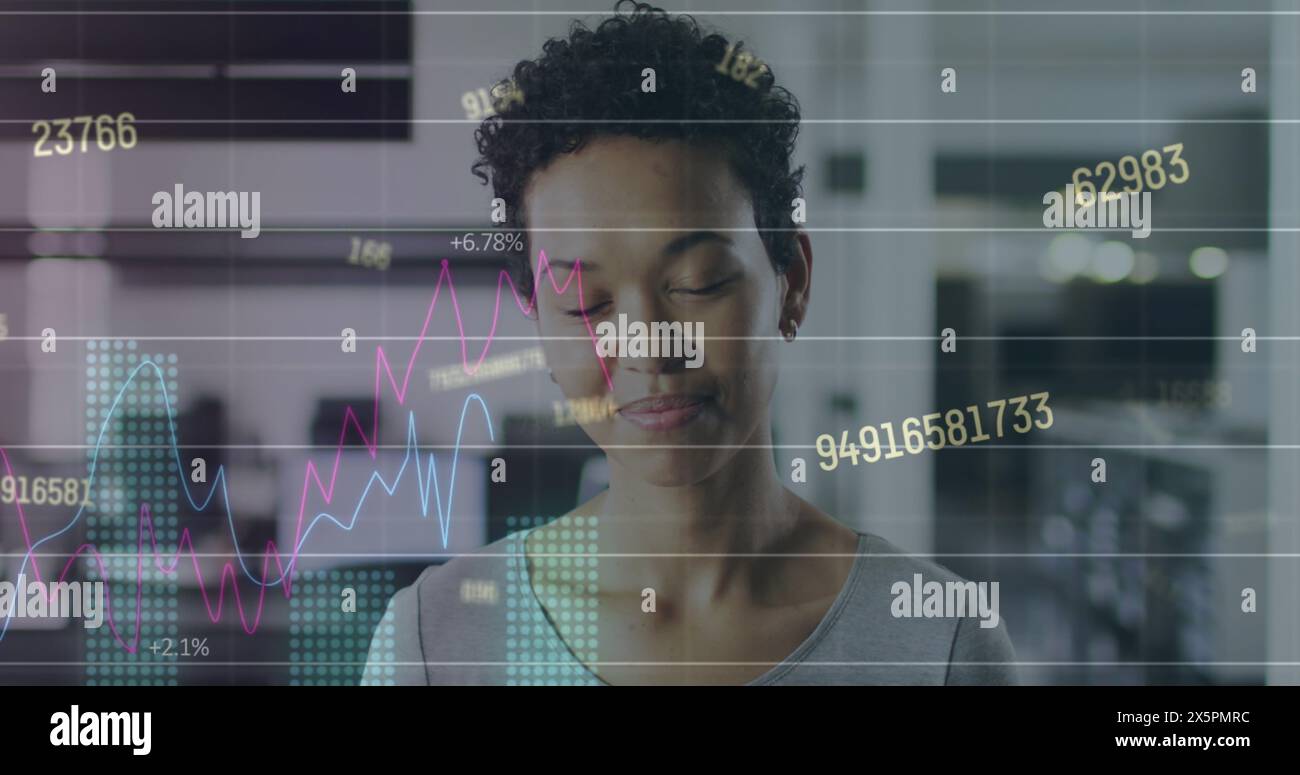 Image of statistical data processing over portrait of african american ...
