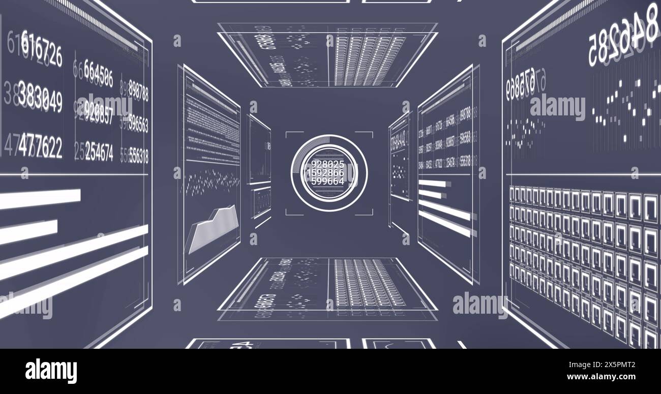 Image of interface with statistical data processing against grey background Stock Photo - Alamy