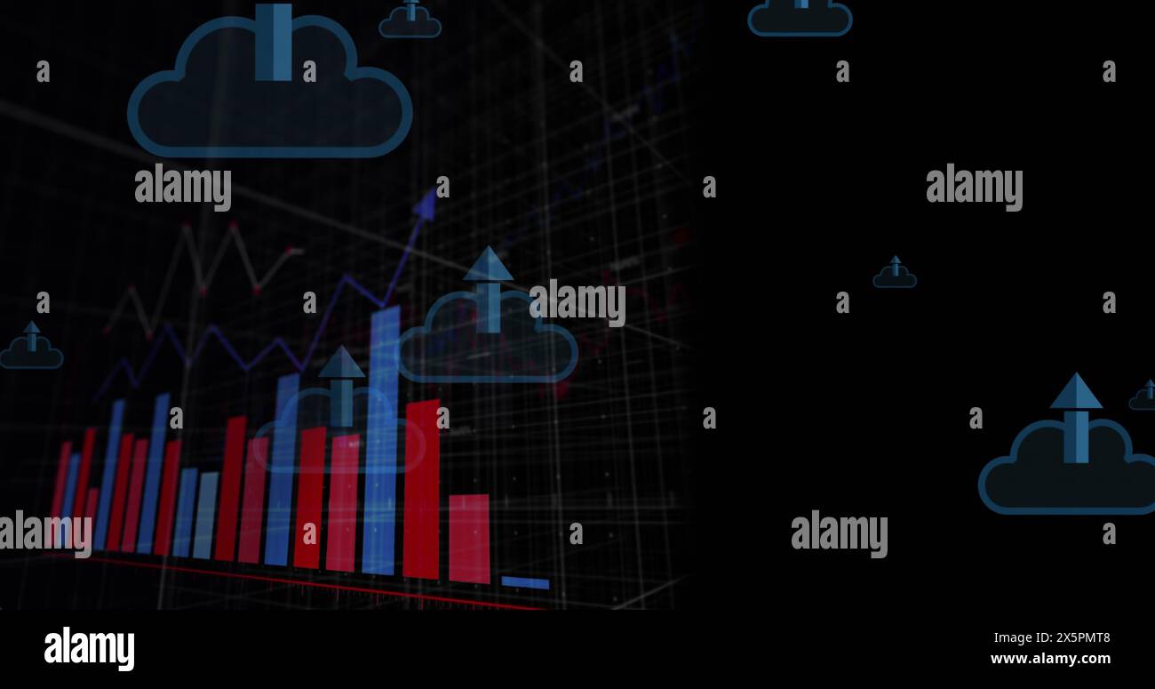 Image of arrow in clouds with multiple graphs and grid pattern over ...