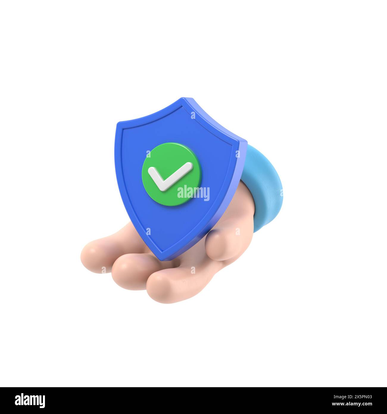Cartoon Gesture Icon Mockup.3D Hand holding security shield and padlock ...