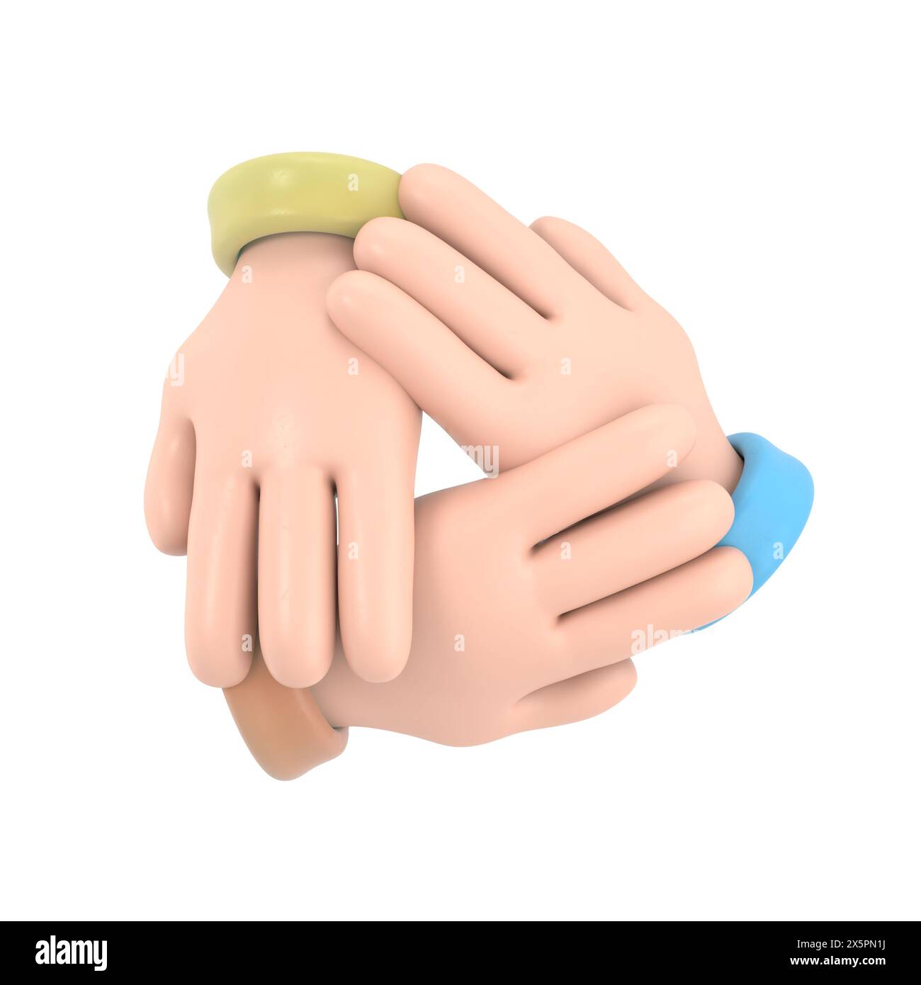 Cartoon Gesture Icon Mockup.Three human join hands together ...