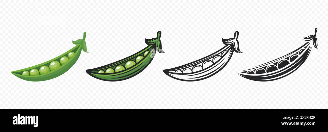Vector Pea Pod Icon. Cartoon Green Peas Design Template, Clipart. Green ...