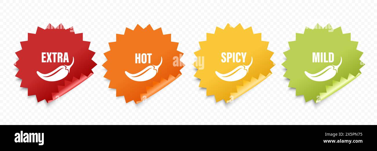 Realistic Vector Round Stickers with Spicy Chili Pepper Icon, Food ...
