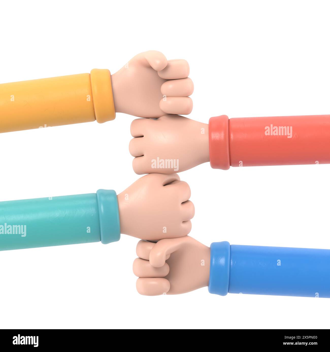 Cartoon Gesture Icon Mockup.Three human join hands together ...