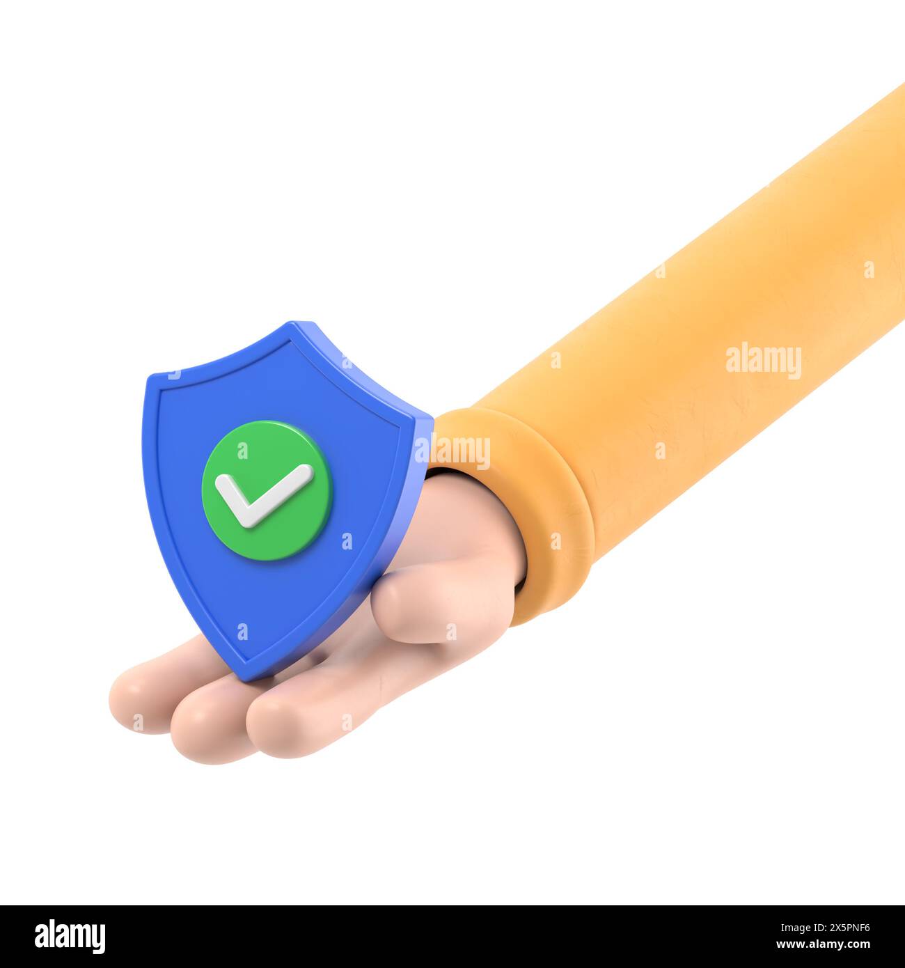 Cartoon Gesture Icon Mockup.3D Hand holding security shield and padlock ...