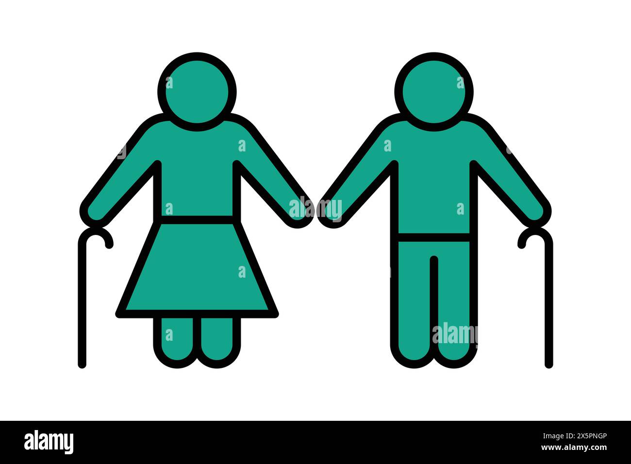 elderly care icon. old people use walking sticks. icon related to ...