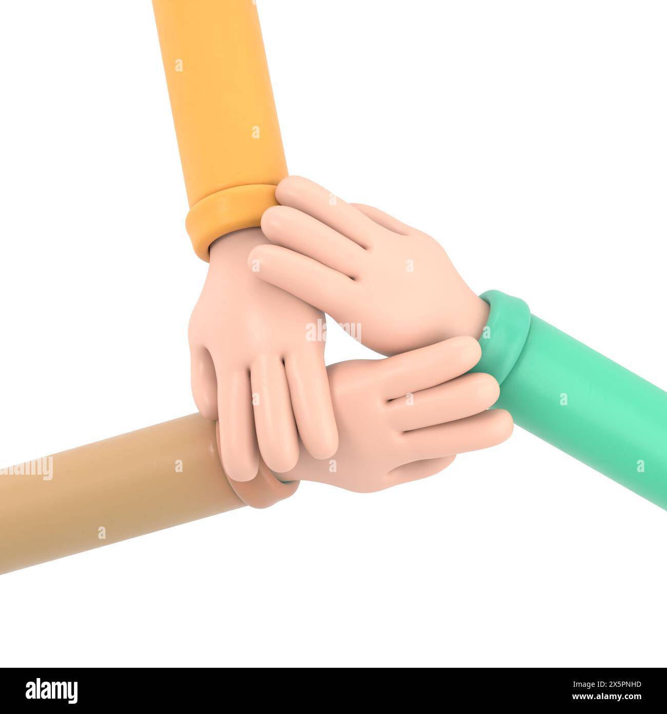 Cartoon Gesture Icon Mockup.Three human join hands together ...