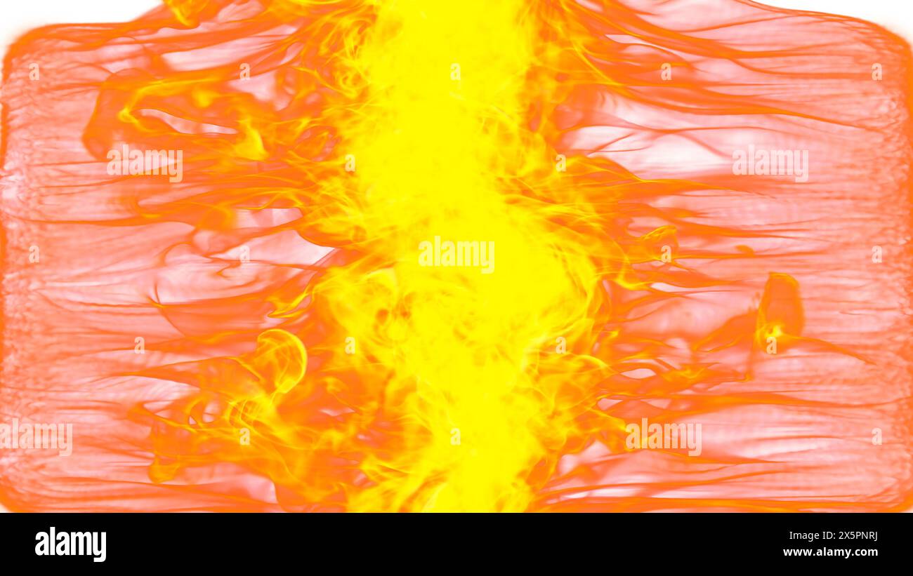 3d illustration. Tongues of flame collide from opposite sides on a ...