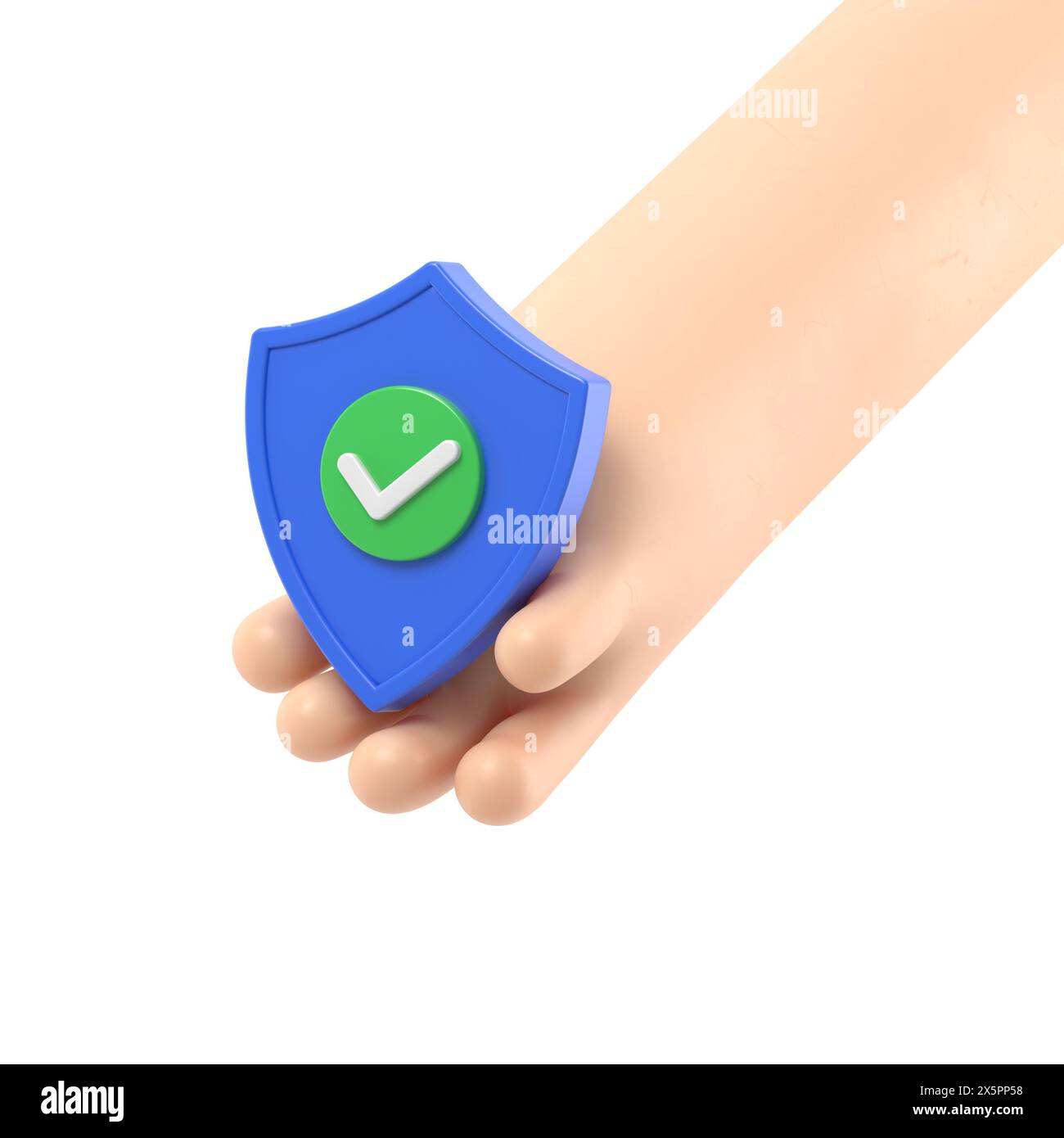 Cartoon Gesture Icon Mockup.3D Hand holding security shield and padlock ...