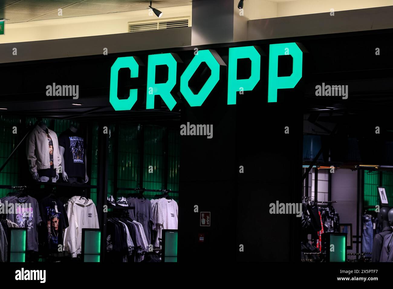 The Cropp logo is seen on a shop window on a high street in Warsaw. The ...