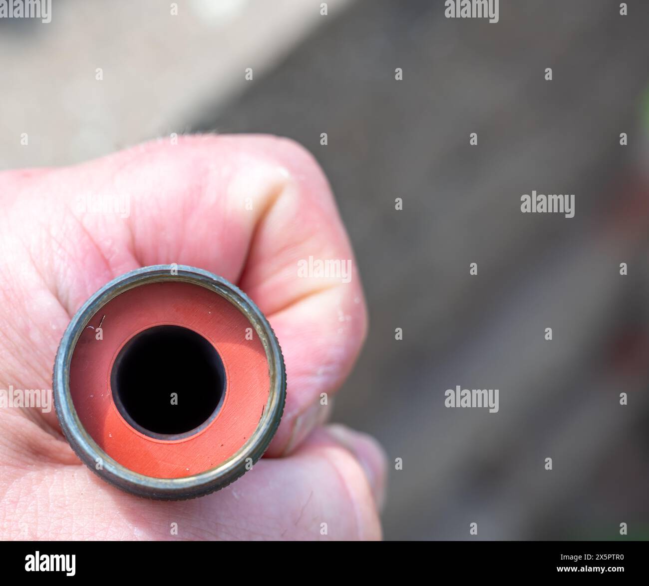 New rubber gasket being replaced in a garden hose female connection to ...